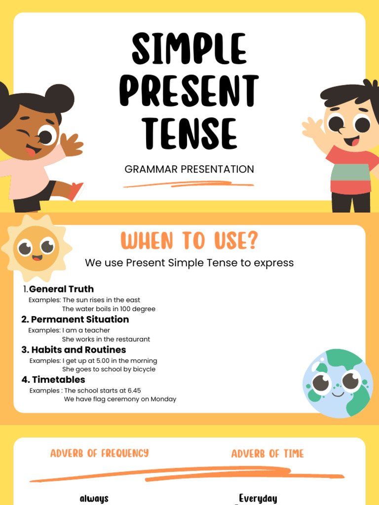 Present Simple Tense English Grammar Presentation in Orange White ...