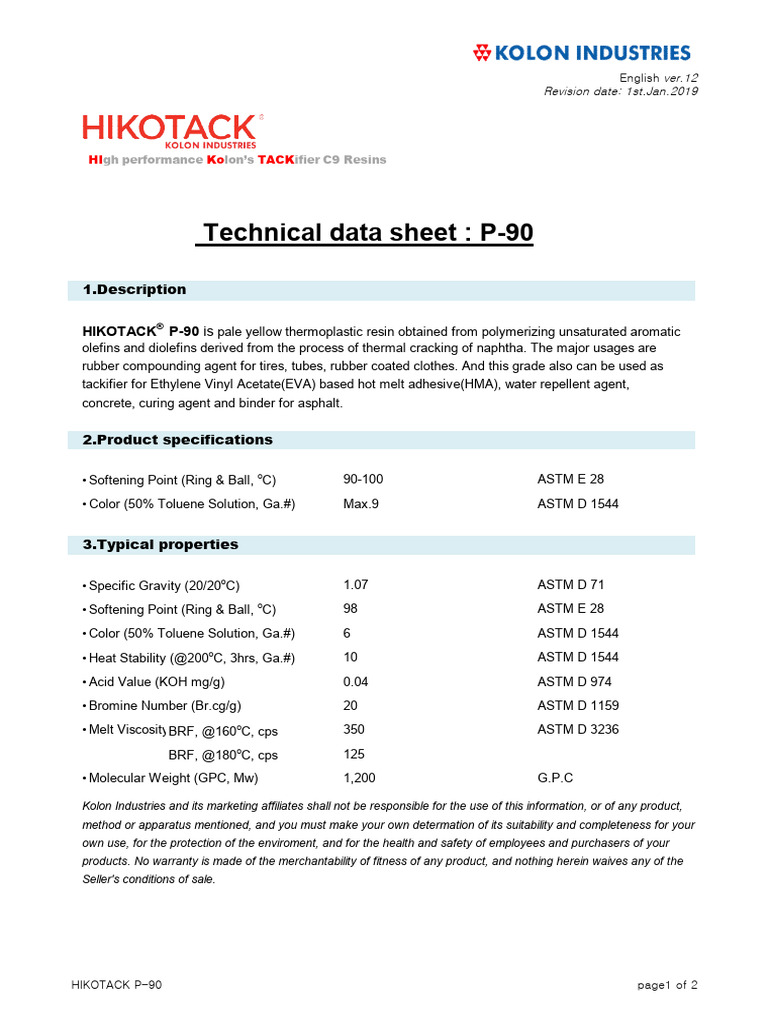 TDS_HIKOTACK_P-90_EN | PDF | Shelf Life | Packaging And Labeling