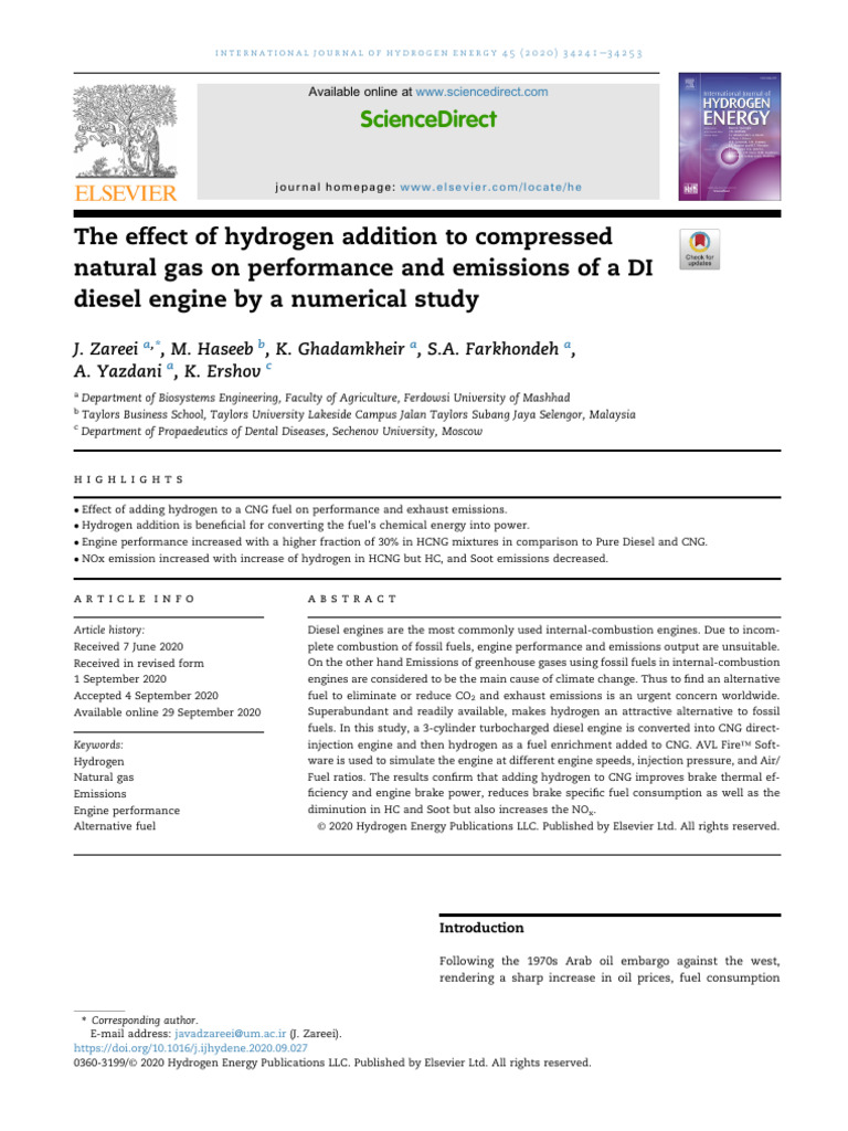 The Effect of Hydrogen Addition To Compressed Natural Gas On Performance and Emissions of A DI ...