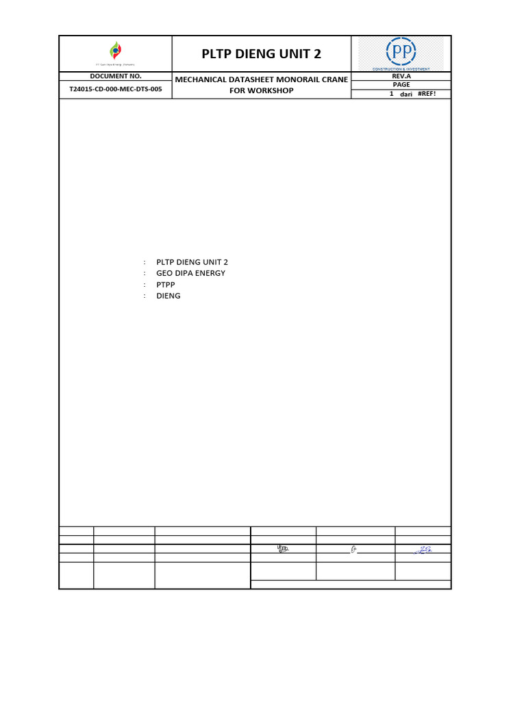 T24015-CD-000-MEC-DTS-005 - Mechanical Data Sheet Monorail Crane For Workshop | PDF | Technology ...