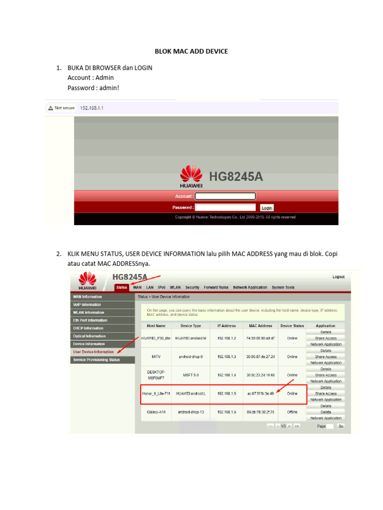Cara Blok Pengguna Wifi Huawei Hg8245a Yang Efektif | PDF | Komputer
