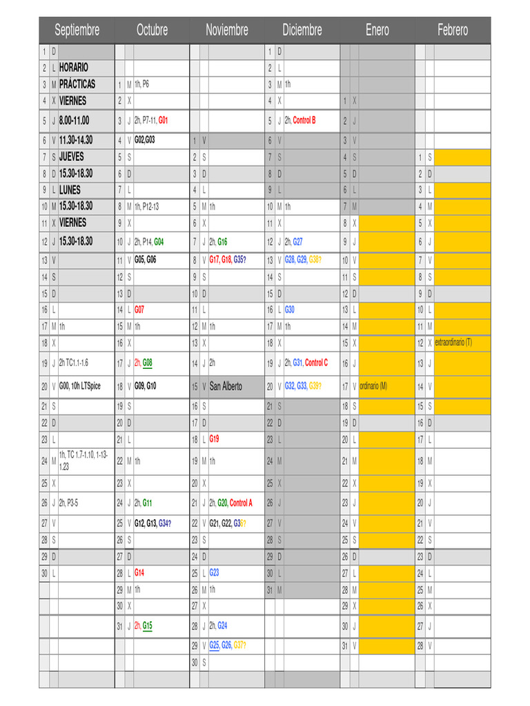 Calendario Componentes | PDF