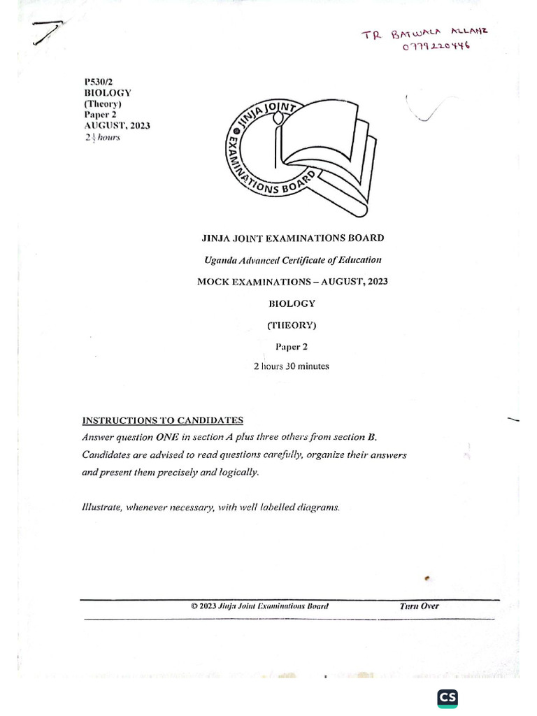 Jjeb Uace Biology p2 2023 Guide | PDF