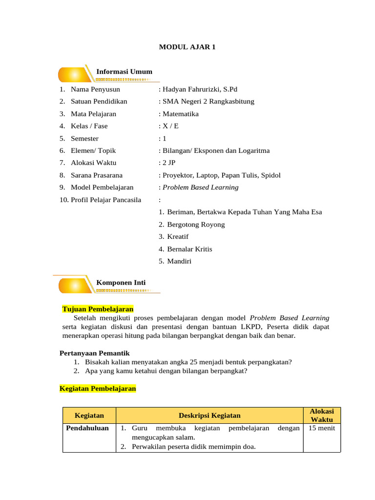 Modul Ajar Eksponen | PDF | Karier & Perkembangan