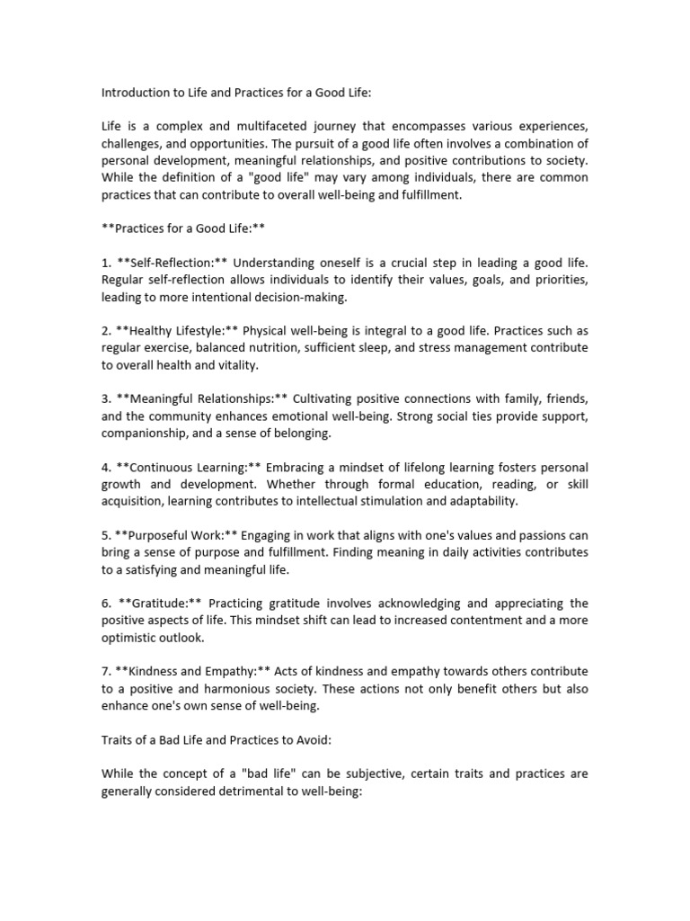 Introduction To Life and Practices For A Good Life | PDF | Computer ...