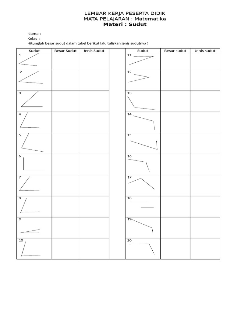 LKPD MTK Sudut Tabel | PDF