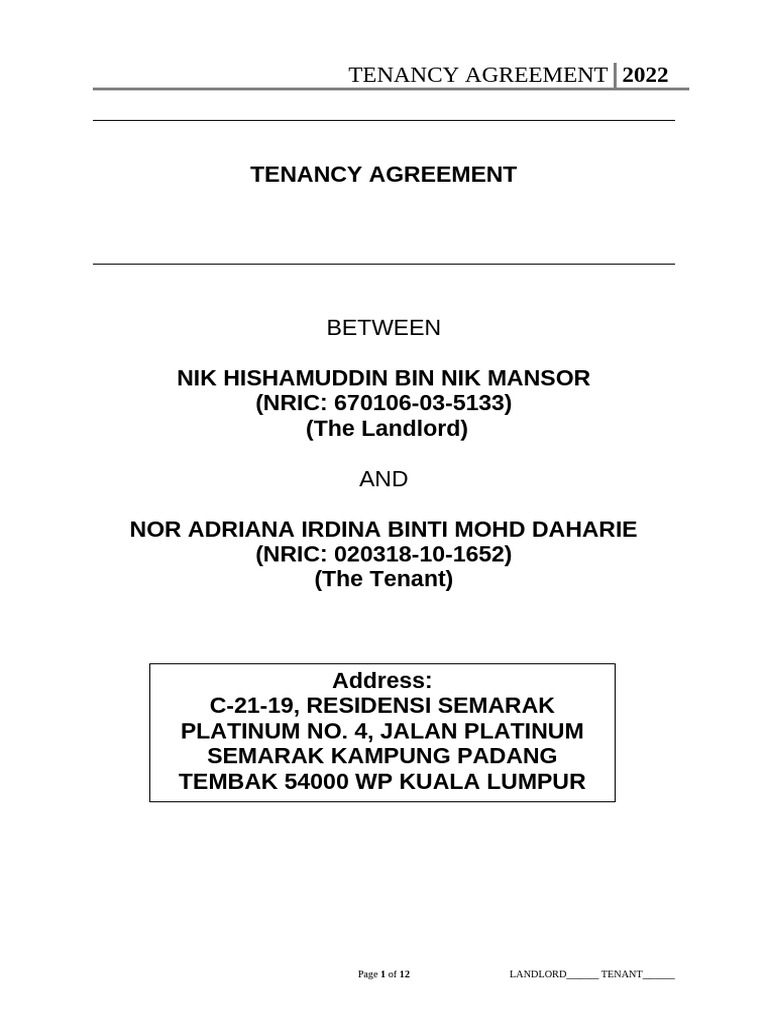 Platinum Splendor C-21-19 Tenancy Agreement | PDF | Leasehold Estate ...