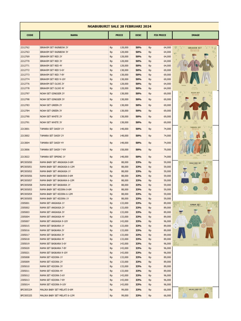 Kids Clothing Price List | PDF | Cooking, Food & Wine