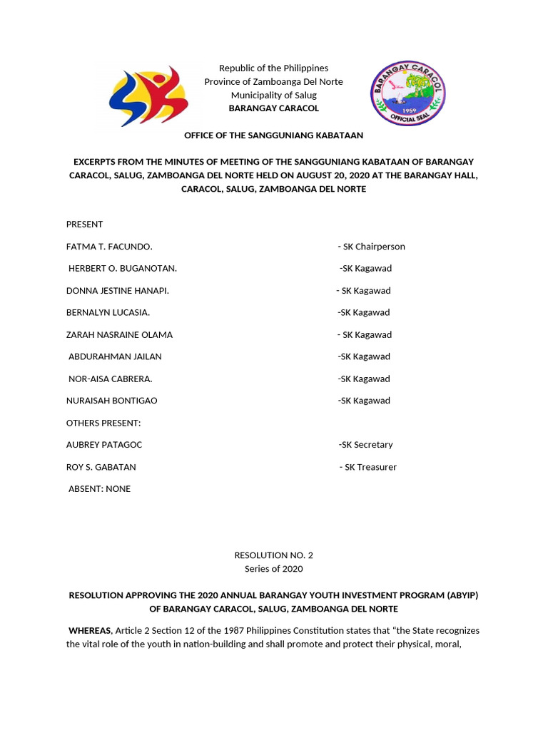 Resolution Approving Abyip 2020 | PDF | Government