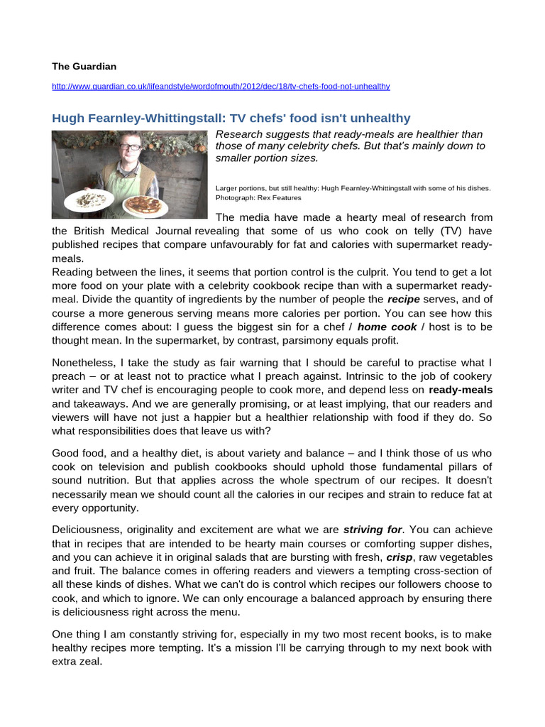 TV Chef Talks About Recipes Diets and Fast Food Conversation Topics ...