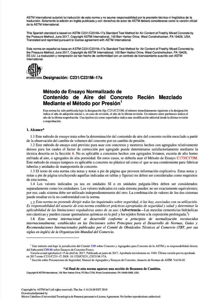 PDF Astm c231 Contenido de Aire Metodo de Presion Compress | PDF