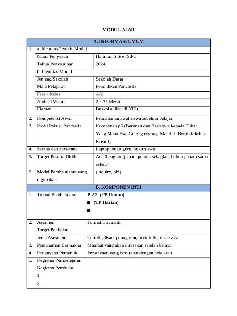 Format Modul Ajar | PDF
