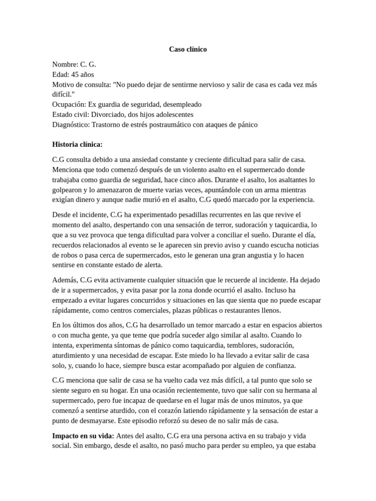 Caso Clínico Tept y Agorafobia | PDF | Pesadilla | Ataque de pánico