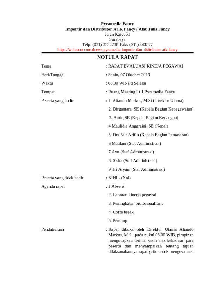 Notula Rapat Pyramedia Fancy | PDF