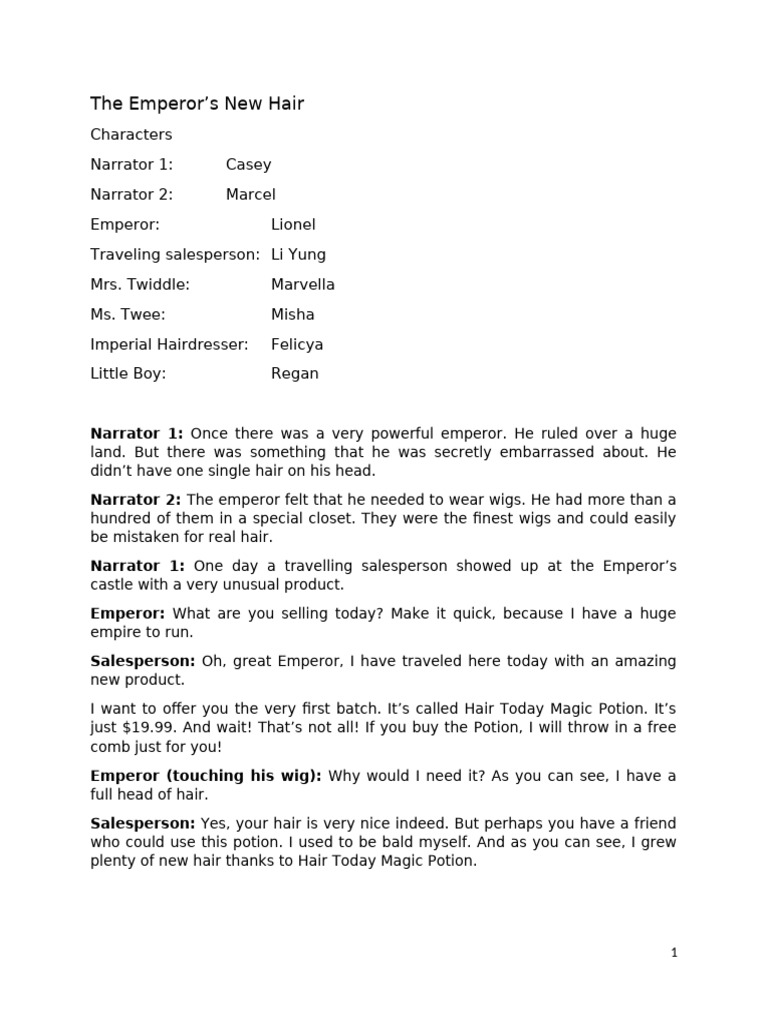 Emperors New Hair Script (New) | PDF | Hairstyle | Hairdresser