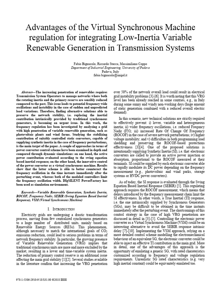 Advantages of The Virtual Synchronous Machine | PDF | Electrical Grid ...