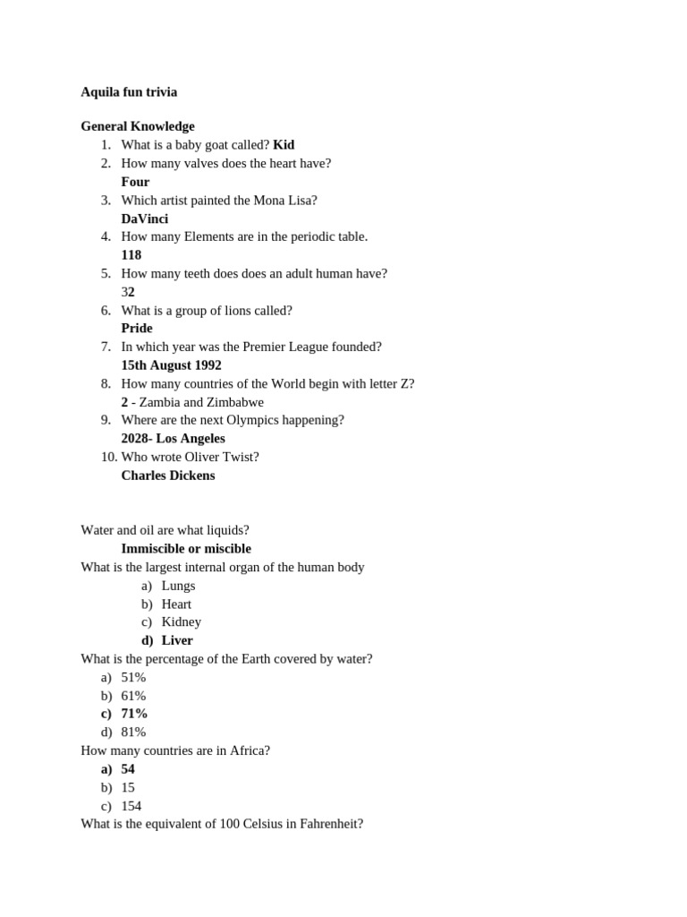 Aquila fun trivia | PDF | Uganda