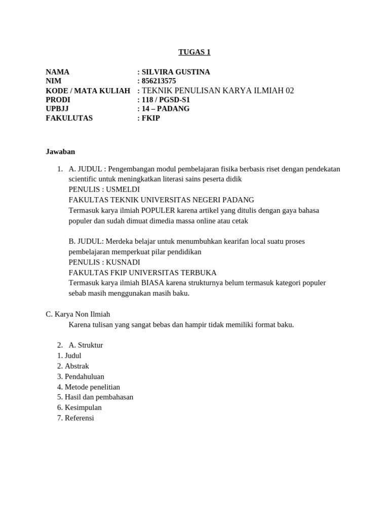 Tugas 1 Teknik Penulisan Karya Ilmiah 02 | PDF