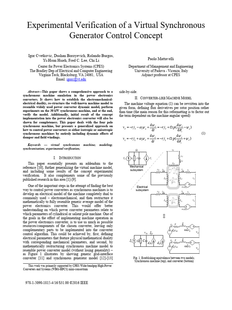 Virtual Synchronous Generator Control Concept | PDF | Inductance | Electric Generator