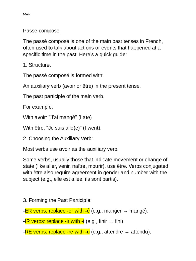 French Tenses: Passé Composé, Futur, Présent, Imparfait | PDF ...