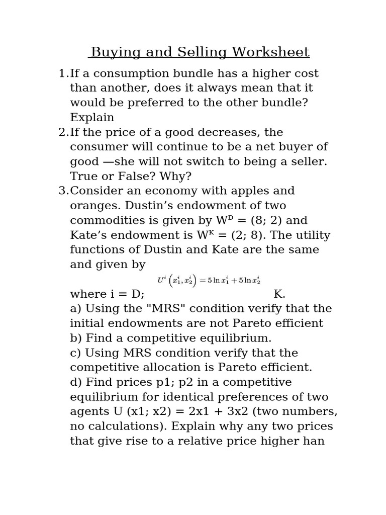 Buying and Selling Worksheet | PDF | Teaching Methods & Materials