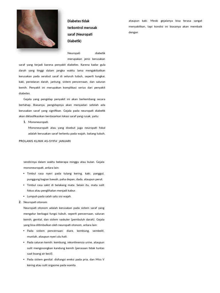 Neuropati Diabetik: Gejala dan Pencegahan | PDF
