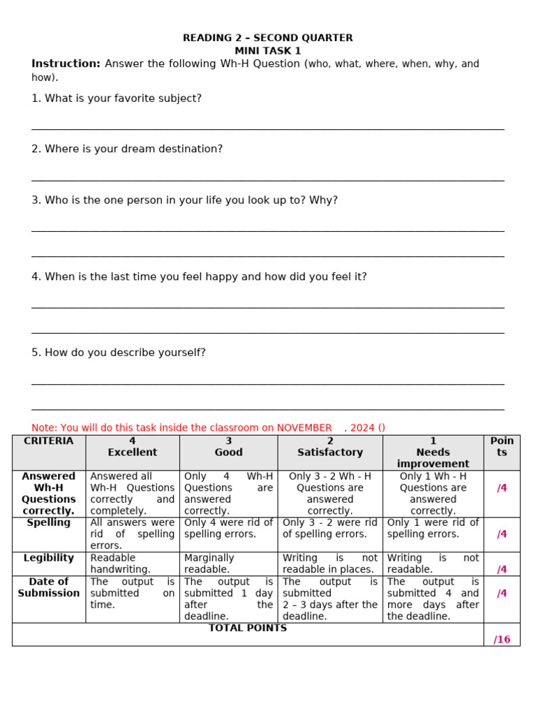Q2 MINI TASK 1 - READING 2 | PDF | Writing