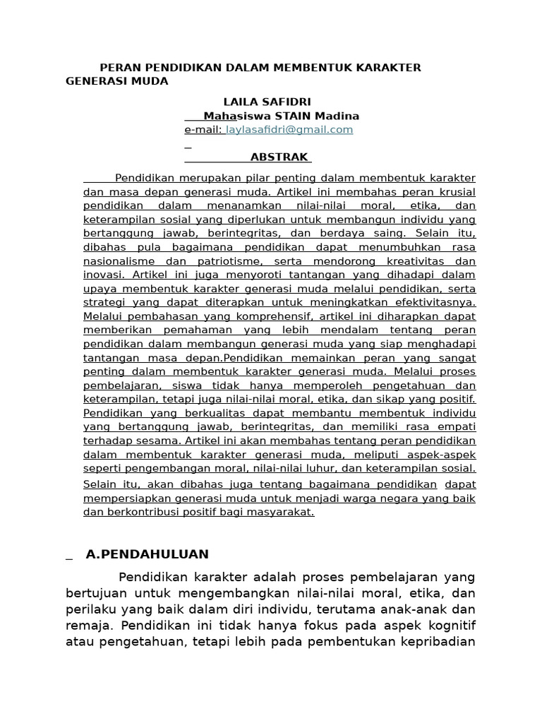 Bahasa Indonesia Dalam Membangun Karakter Generasi Muda | PDF