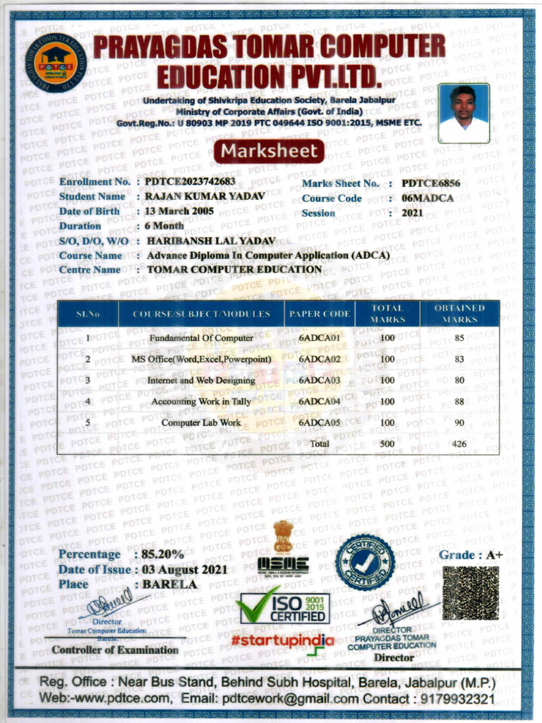 Adca Marksheet | PDF