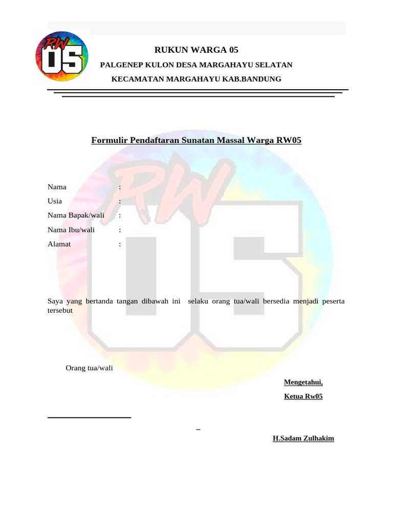 Surat Formulir Sunatan Massal | PDF