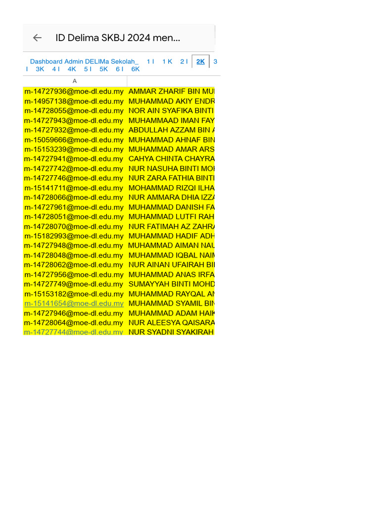 ID Delima SKBJ 2024 Mengikut Kelas - Google Drive | PDF
