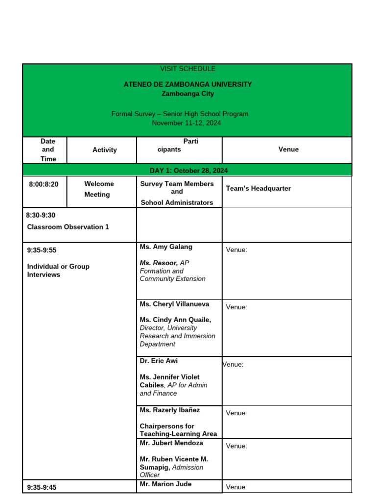 2 Day SCHEDULE Ateneo de Zamboanga University | PDF