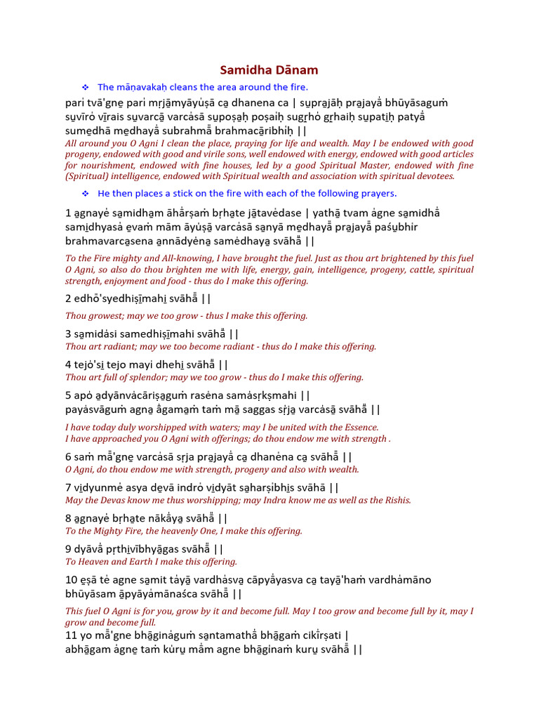 Samidha Dānam Mantras and Procedures | PDF | Hindu Texts | Hindu Mythology