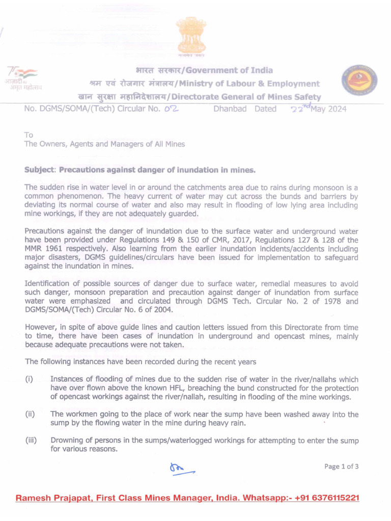 DGMS Circular On Precautions Against Inundation 2024 | PDF