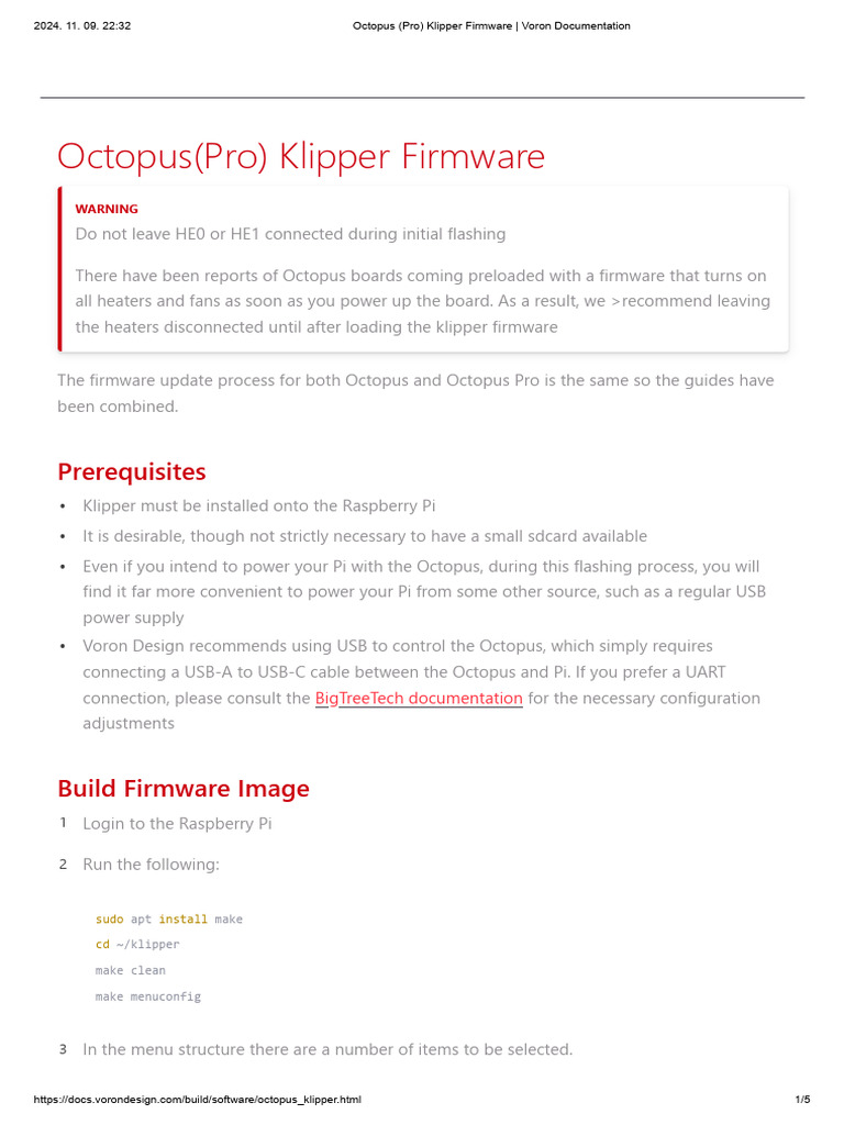 Octopus (Pro) Klipper Firmware - Voron Documentation | PDF | Booting | Usb