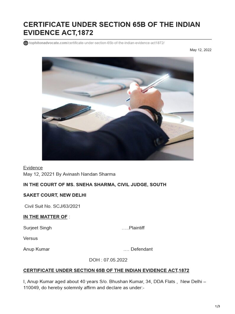 Section 65B Certificate Format Guide | PDF | Affidavit | Mobile Phones