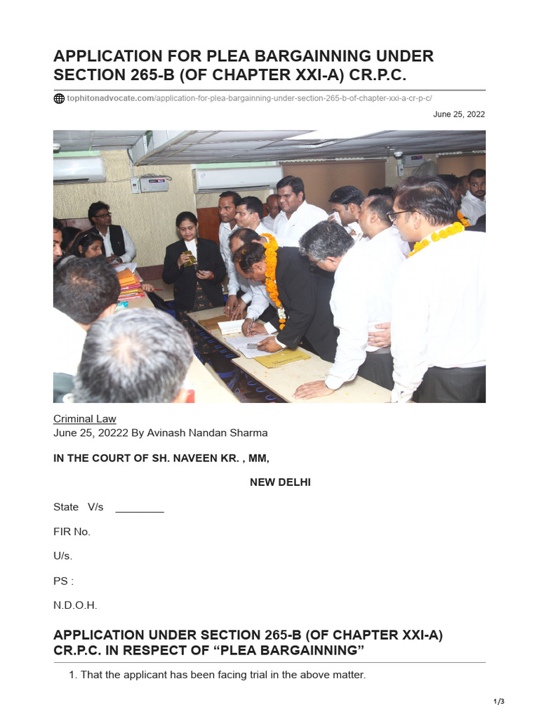 Application For Plea Bargainning Under Section 265-b of Chapter Xxi-A CRPC | PDF | Plea Bargain ...