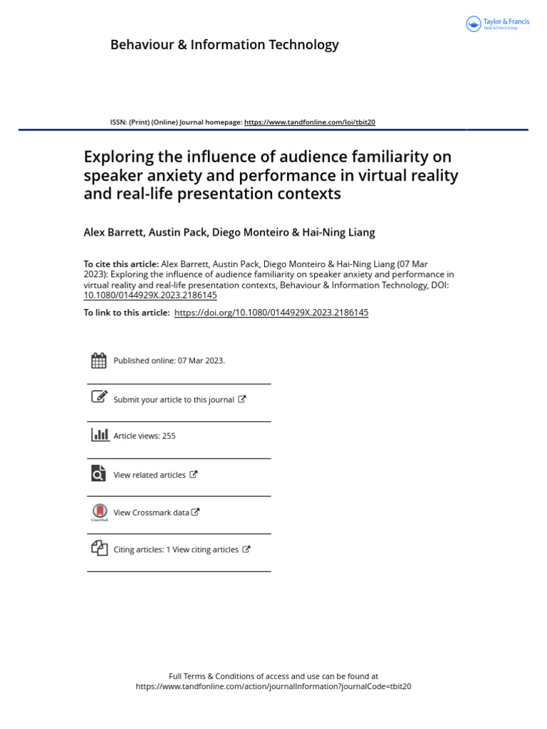 Audience Familiarity's Impact on Speaker Anxiety | PDF | Virtual ...