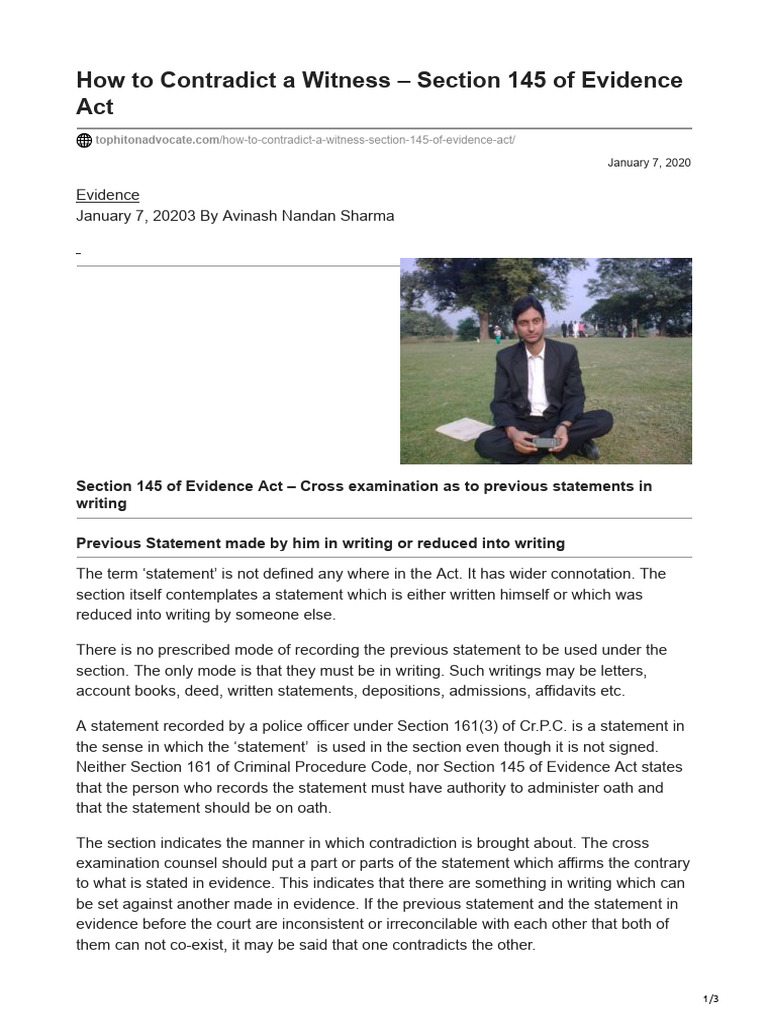 How To Contradict A Witness Section 145 of Evidence Act | PDF | Witness ...