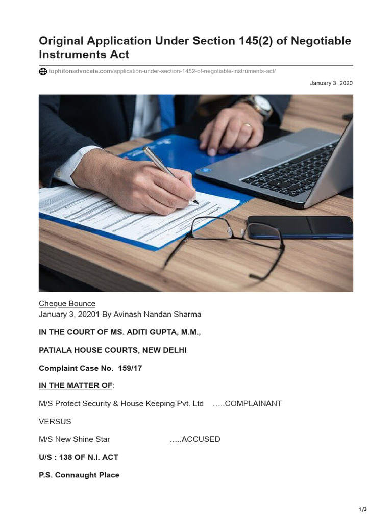 Application Under NI Act Section 145(2) | PDF | Legal Concepts ...