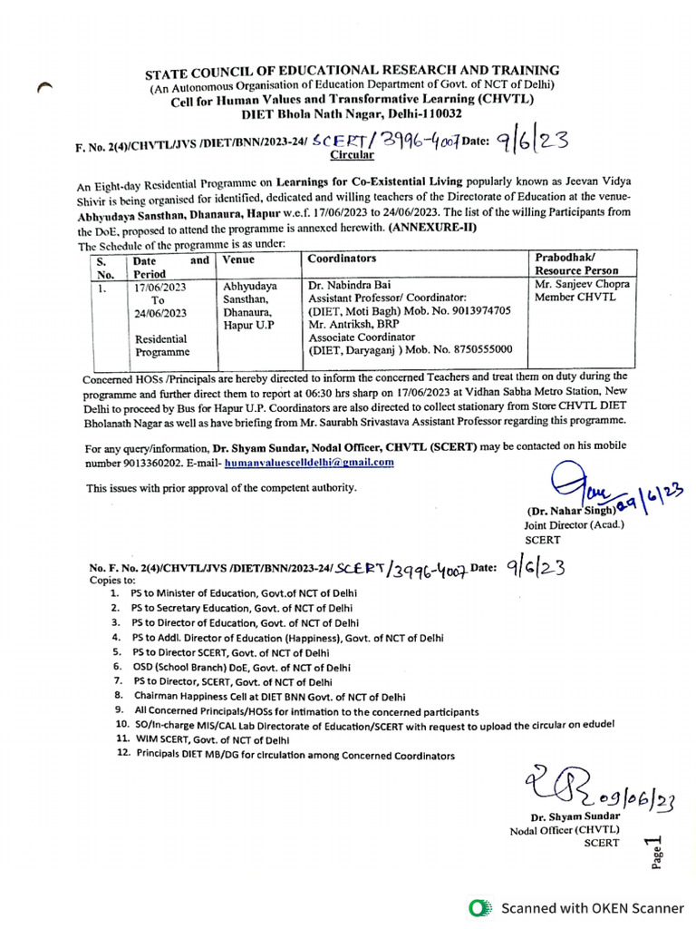 Eight Day Residential Programme On Learnings For Co-Existential Living ...