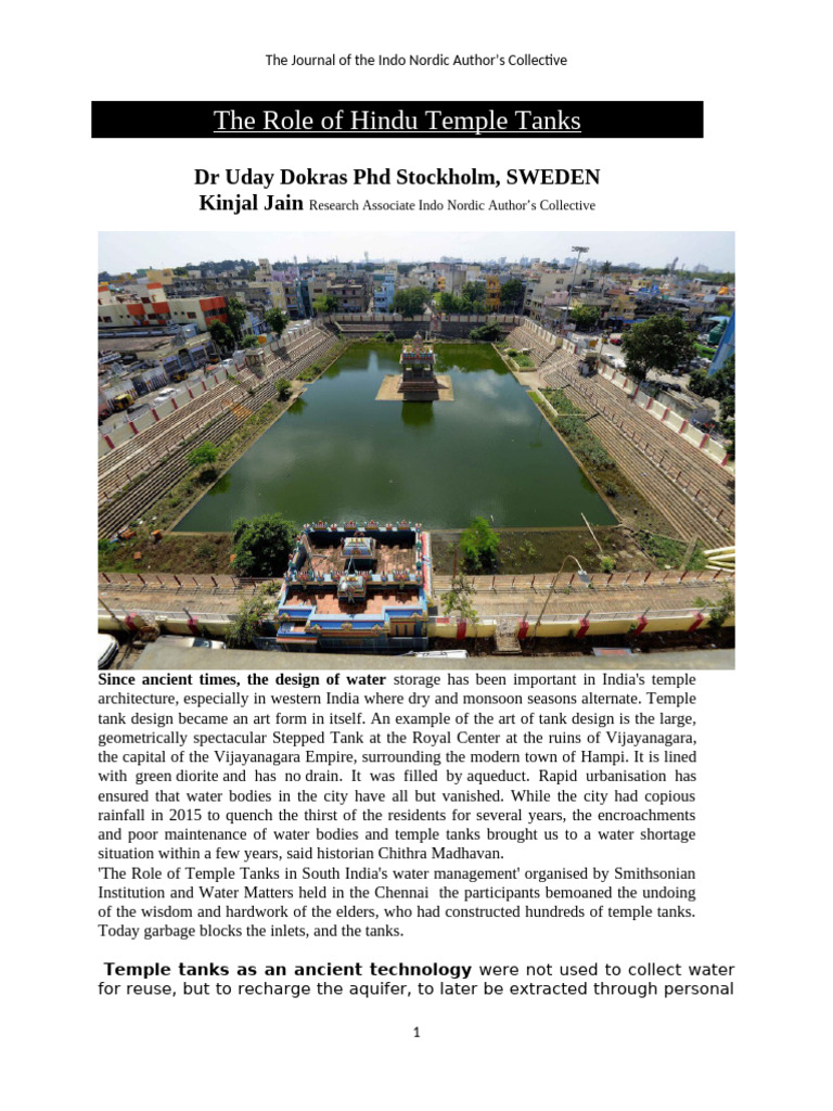 Importance of Temple Tanks in India | PDF | Social Science | Art