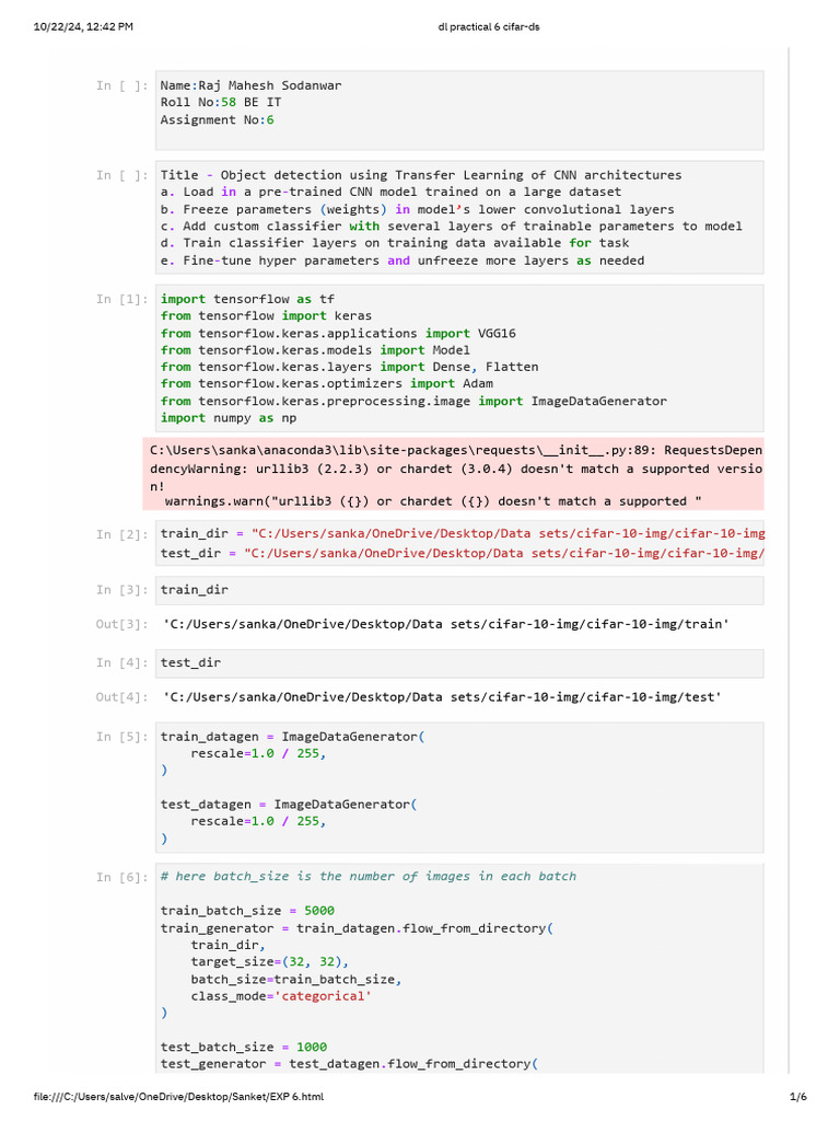 DL Practical 6 Cifar-Ds PDF | PDF | Cognitive Science | Learning