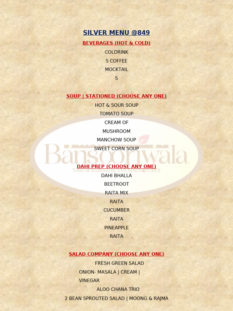 Silver Menu 849 | PDF