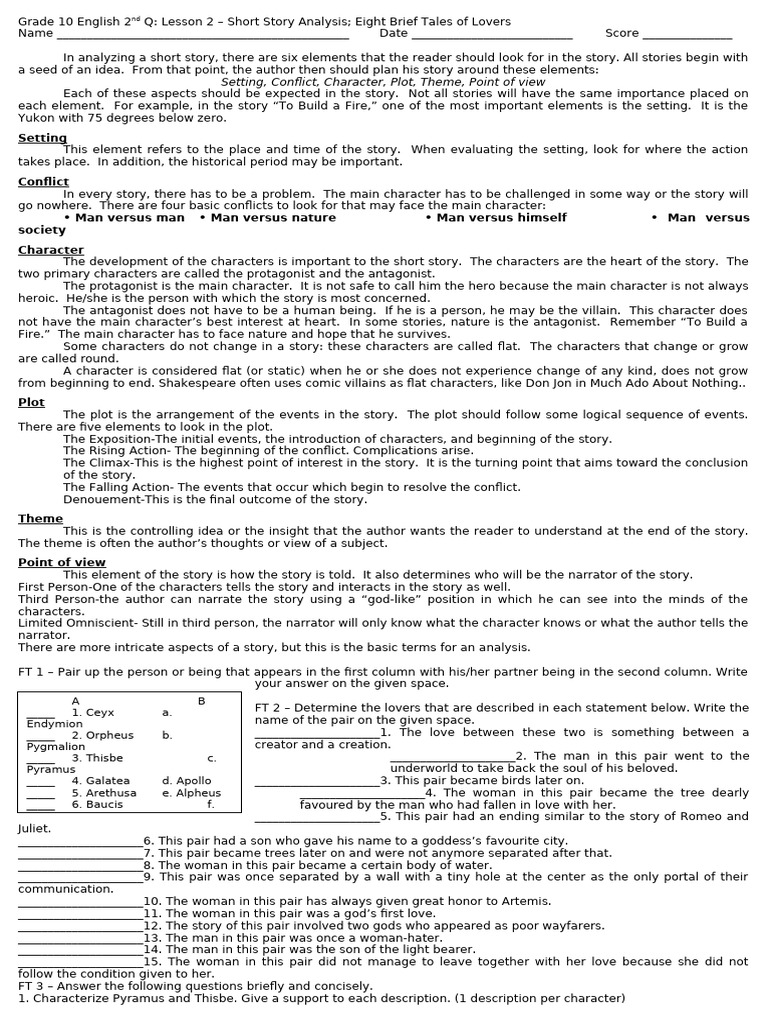 Lesson 2 FT 1-3 Short Story Analysis The Eight Brief Tales of Lovers ...