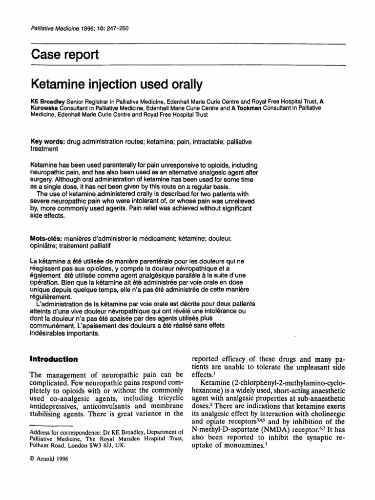 Ketamine Injection Used Orally | PDF | Analgesic | Opioid