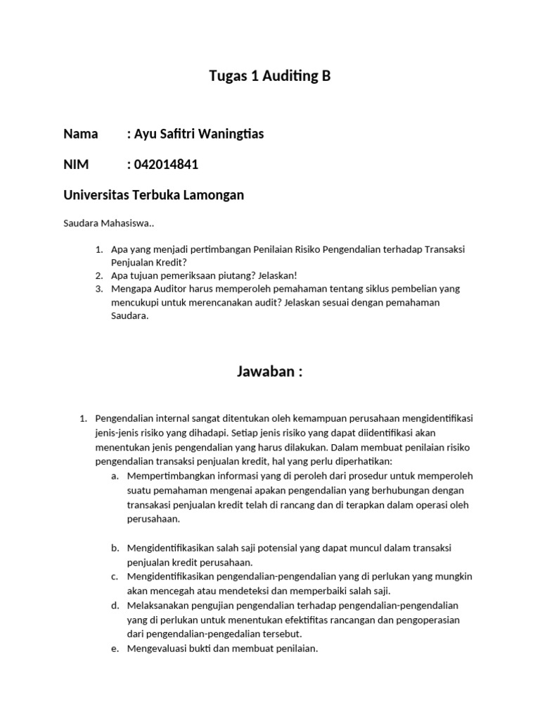 Tugas 1 Auditing B | PDF