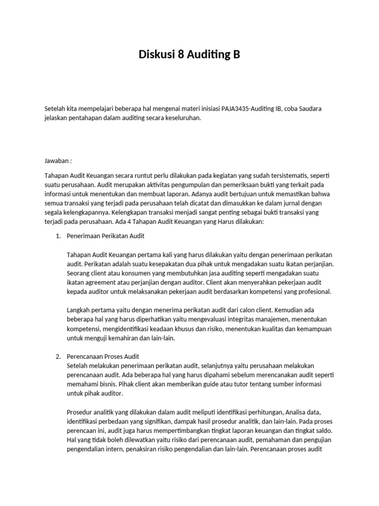 Diskusi 8 Auditing B | PDF