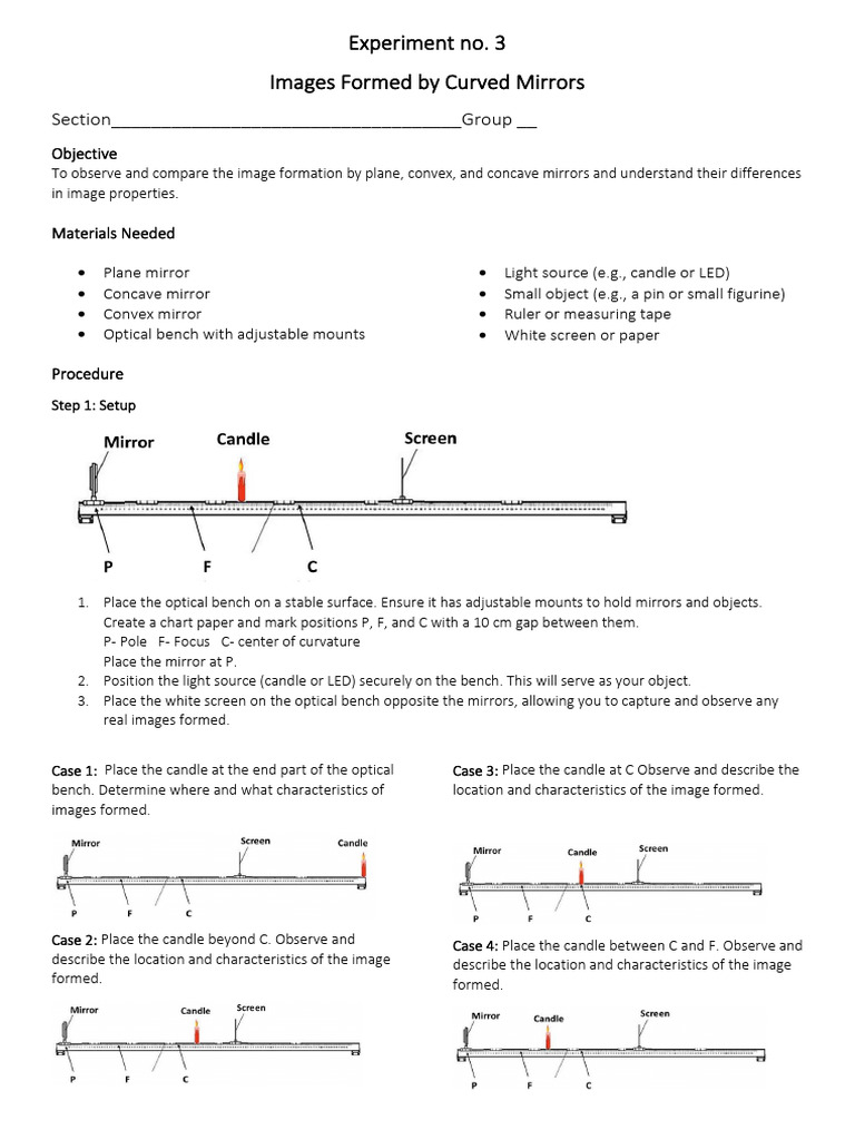 Experiment No 3 Curved Mirror | PDF | Mirror | Glass Engineering And Science
