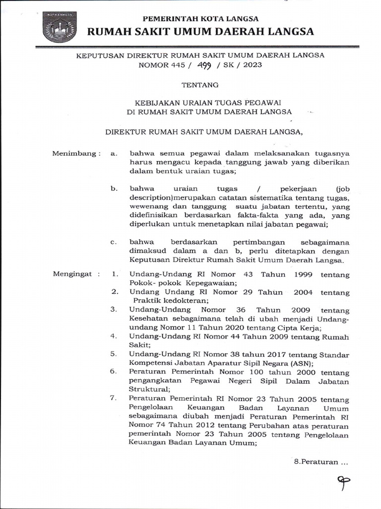 SK Kebijakan Uraian Tugas | PDF